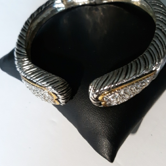 Jewelry | Silver And Gold Trim Clasp Bracelet With Crystal Filled Ends ...